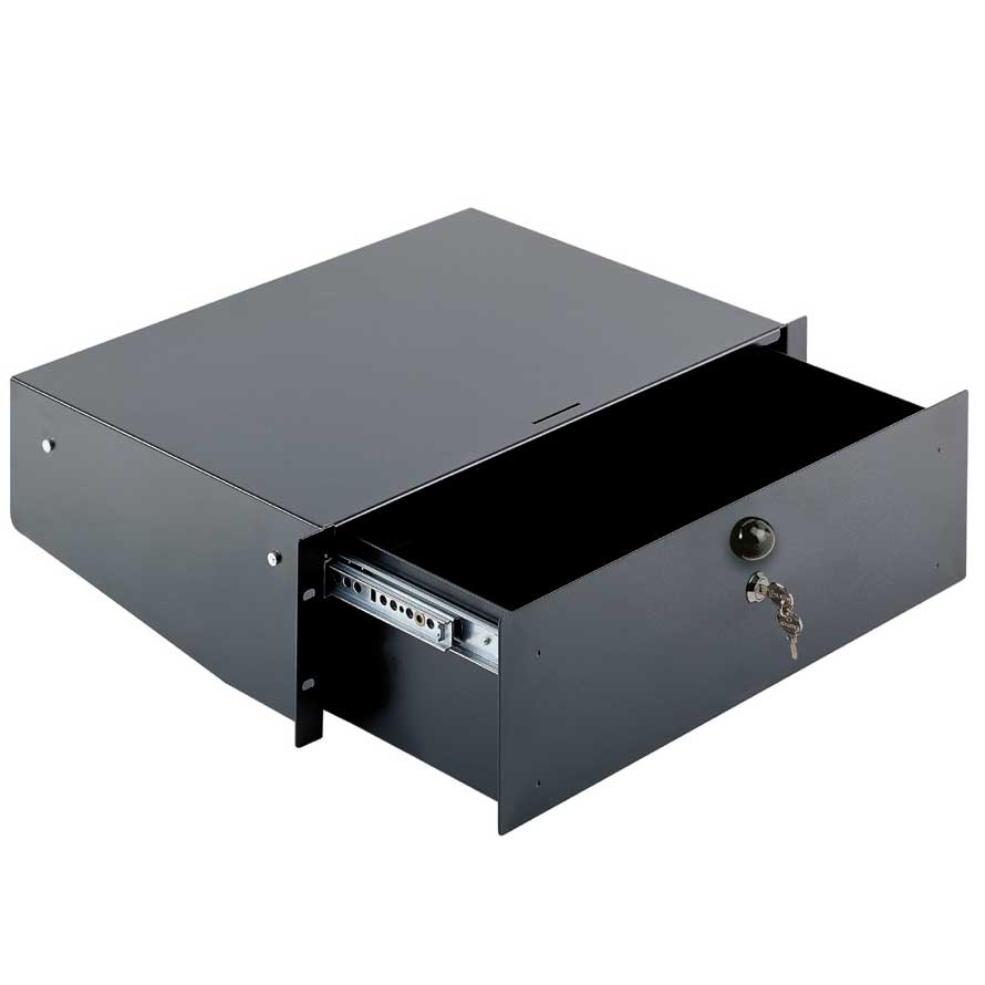Rack drawer, 3U, lockable, Black - Euromet